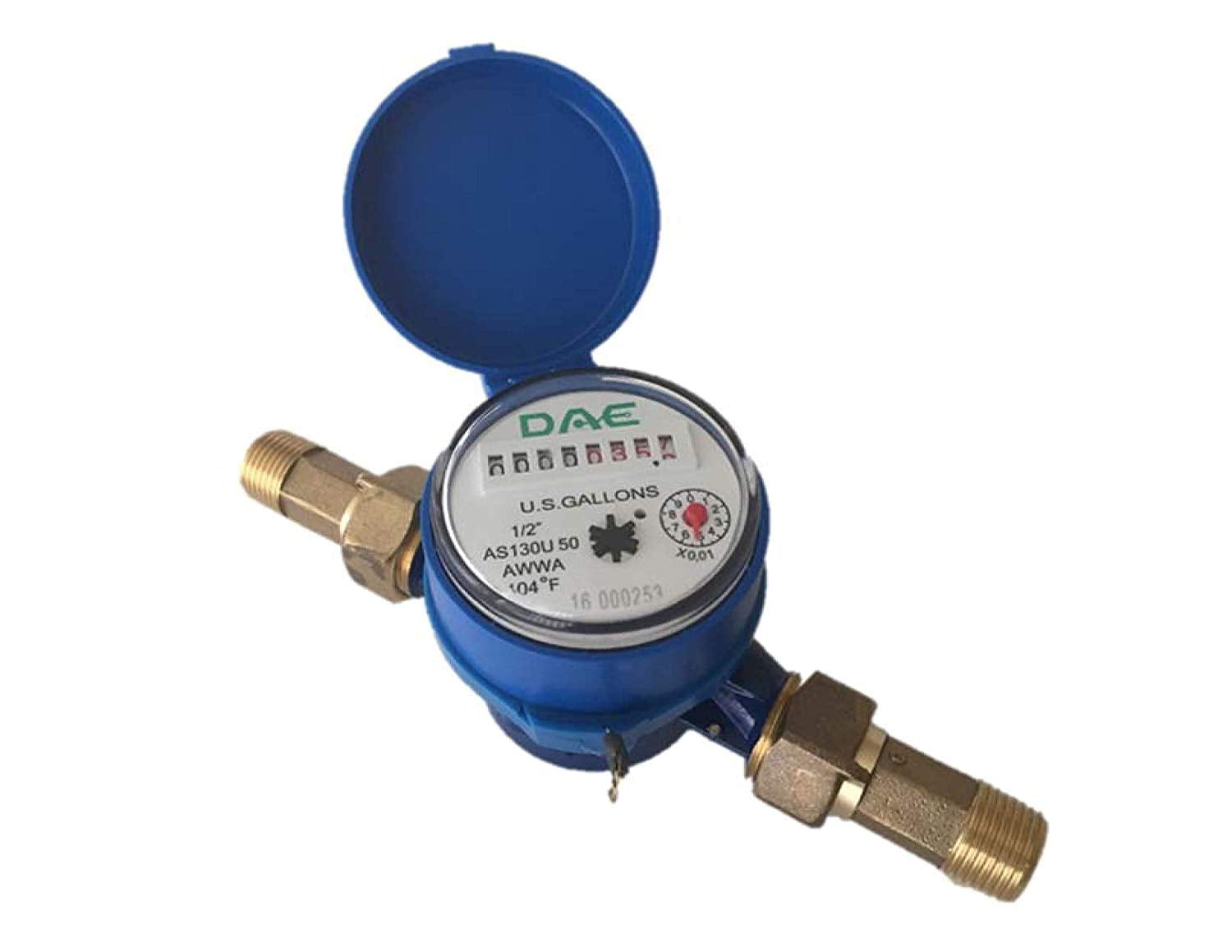DAE AS130U-50 1/2" Water Meter, Measuring in Gallon + Couplings ...