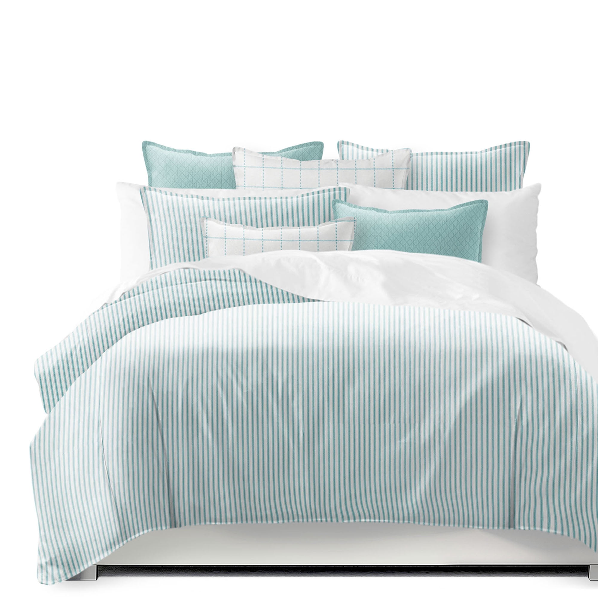 Basic Ticking Stripes Aqua Comforter Set Queen - Walmart.com