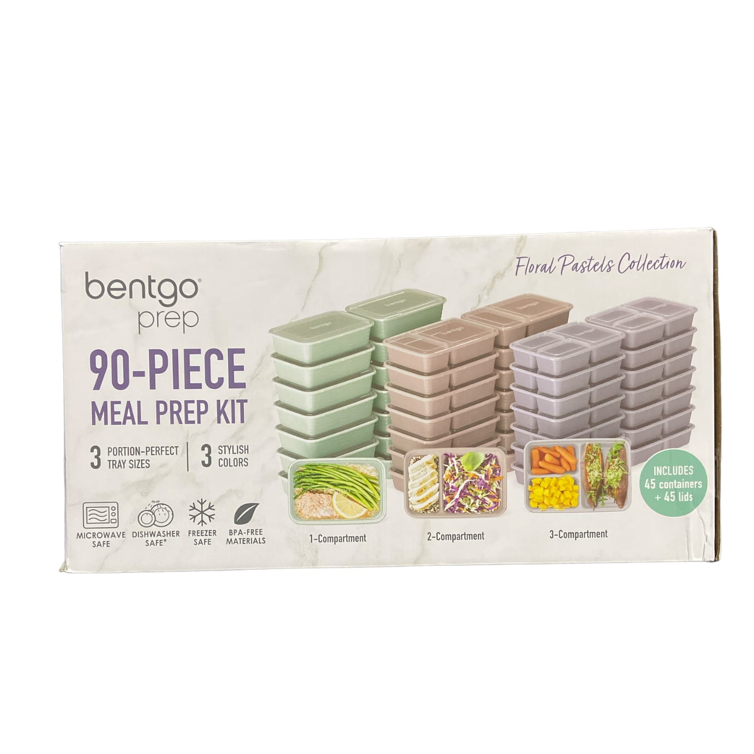 Bentgo Prep 90 Piece Meal Prep Set, Floral Pastels, Meal Prep E-book ...