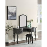 Poundex Furniture Wood Vanity Set with Stool and Mirror in Black ...