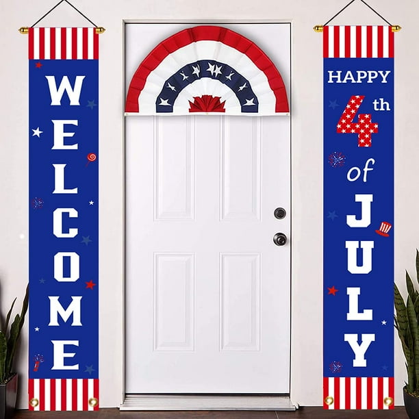 Patriotic Porch Sign Banner tion, Welcome Happy 4th of July Stars and ...