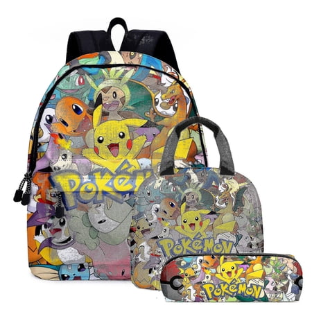 Pokemon Big Capacity Backpack School Travel Bag Lunch Bag Pencil Case ...