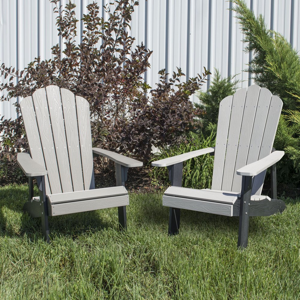AmeriHome Simulated Wood Outdoor Two Tone Adirondack Chair, Gray with ...
