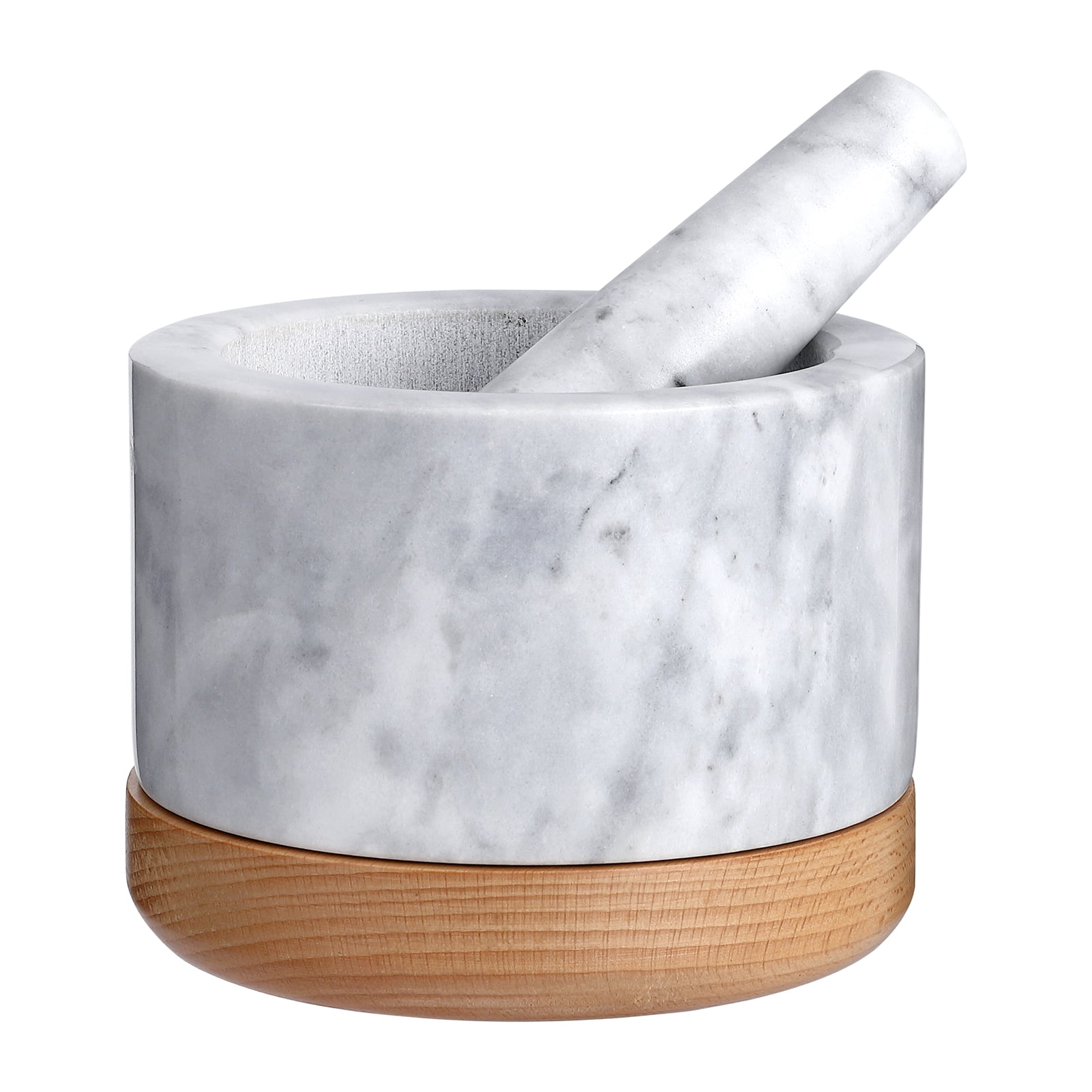 Tzou Marble Mortar and Pestle Set, Stone Grinder Bowl with Wood Base ...