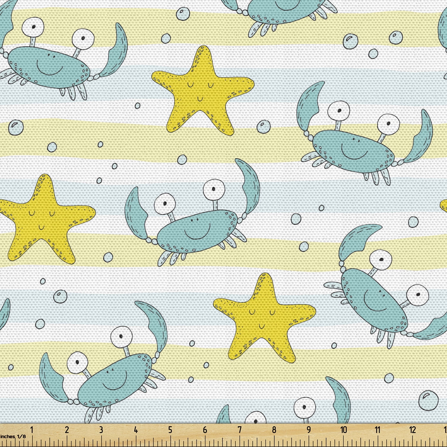 Marine Fabric by the Yard, Ocean Theme Crabs and Starfishes Pattern ...