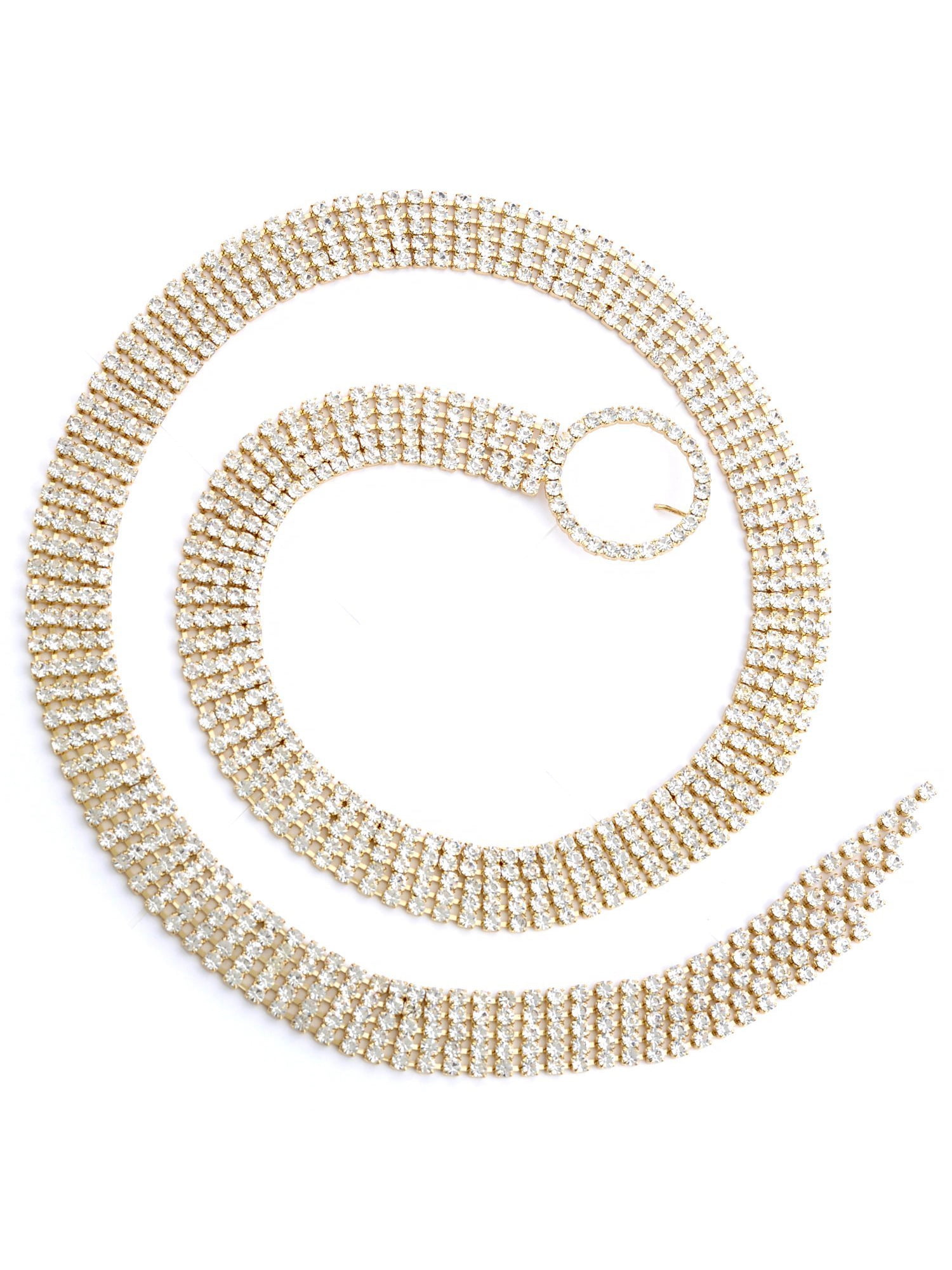 Gold Crystal Rhinestone Five Line Belt with a Circle Buckle - Walmart.com