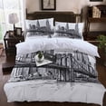 Black White Skyscraper Duvet Cover Set Twin Size, Modern Hand-drawn ...
