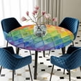 Colorful Modern Geometric Round Table Cover, Watercolor Rainbow Diamond ...
