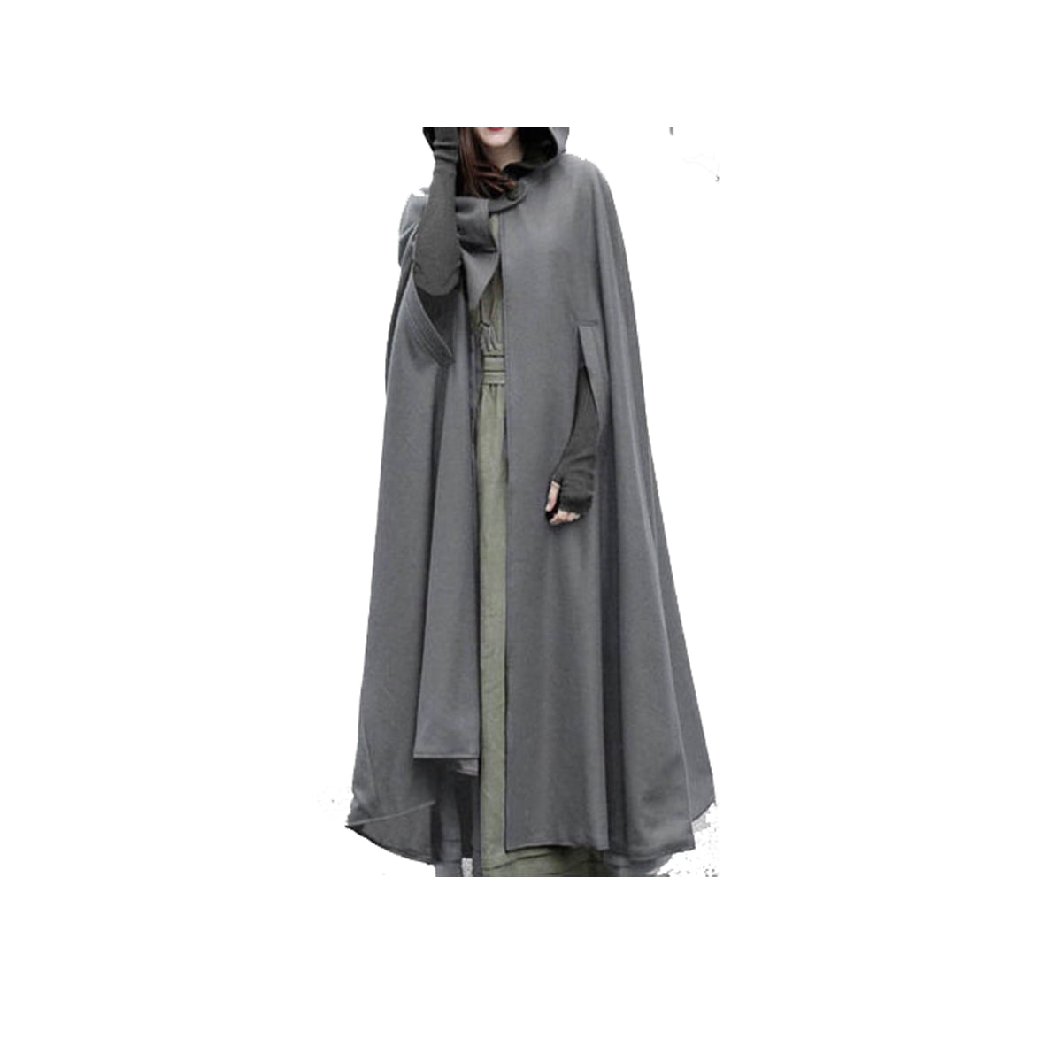 Springcmy Womens Long Cape Cloak Hooded Wool Blend Coat Sleeveless ...