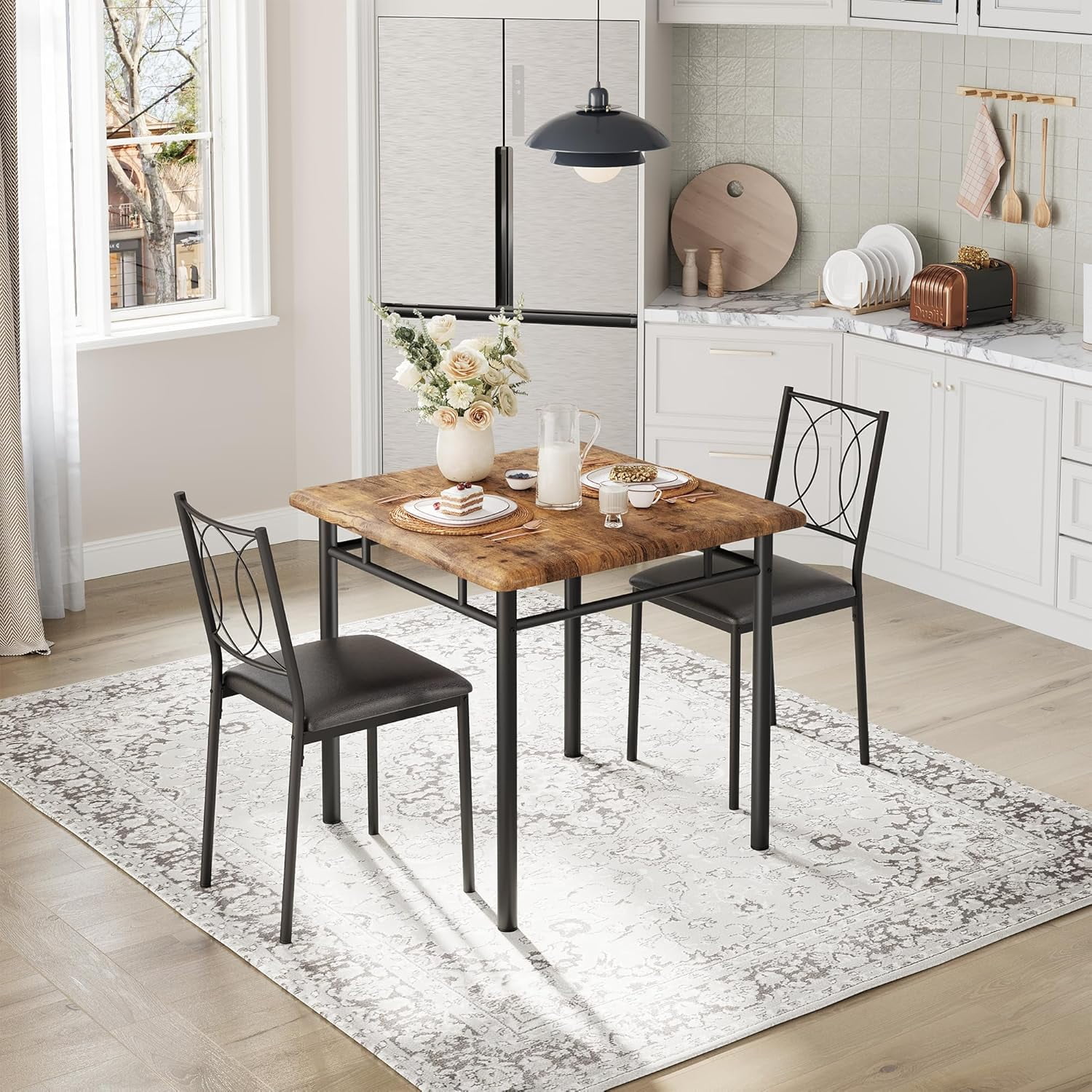 YUSAZENS 3 Piece Dining Set, Metal Frame Table & 2 Chairs, Space Saving ...