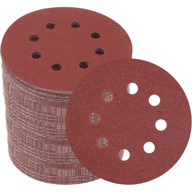 5 Inch 8 Holes Sandpaper Set, 100 Pieces Hook and Loop Sanding Disc 10 ...