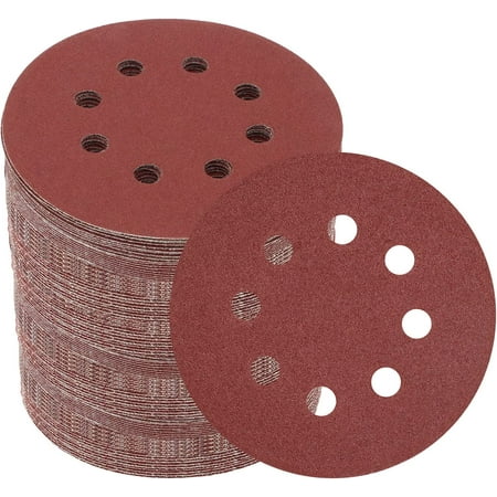 5 Inch 8 Holes Sandpaper Set, 100 Pieces Hook and Loop Sanding Disc 10 ...