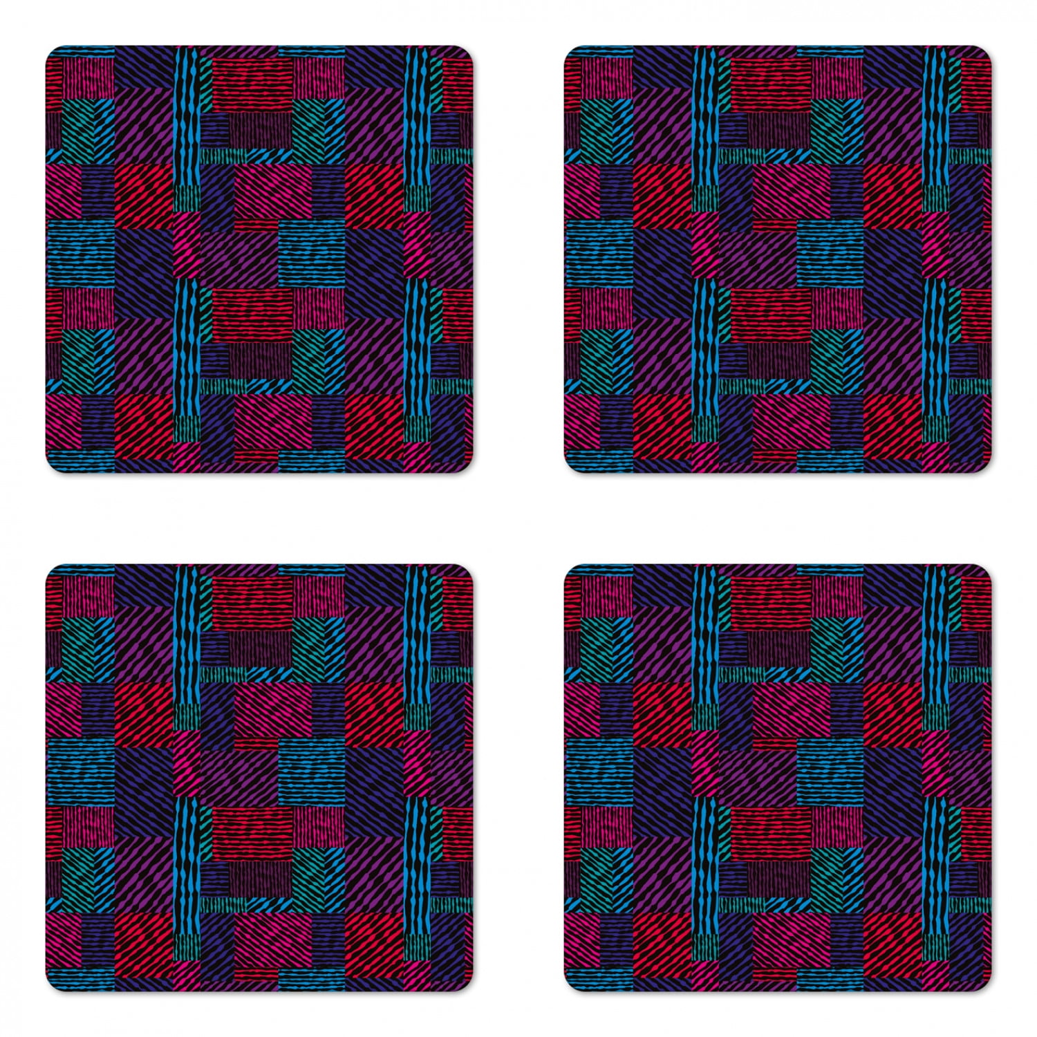 Abstract Coaster Set of 4, Trippy Patchwork Modern Wavy Sketchy Lines ...