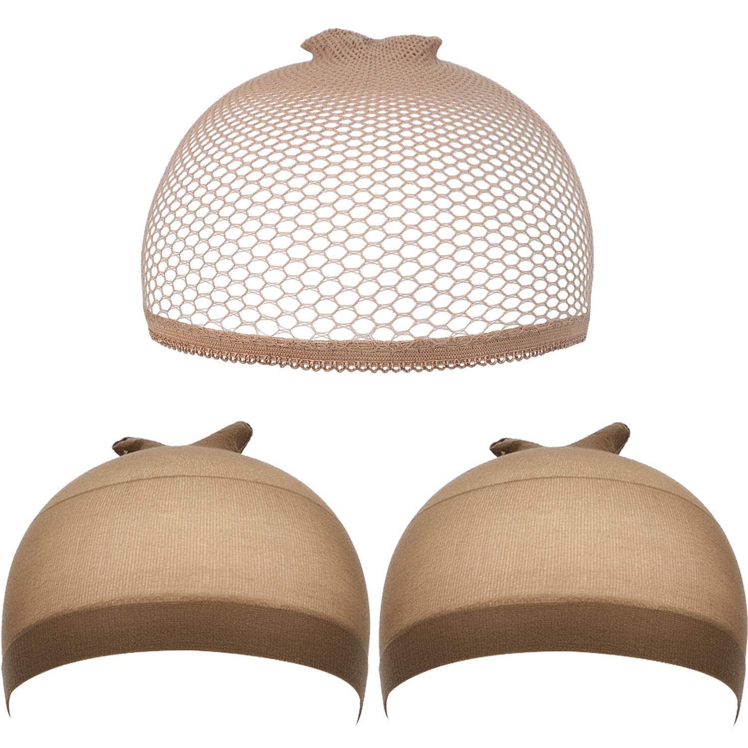 3 Pack Wig Caps (Light Brown Nylon Caps and Light Brown Mesh) - Walmart.com