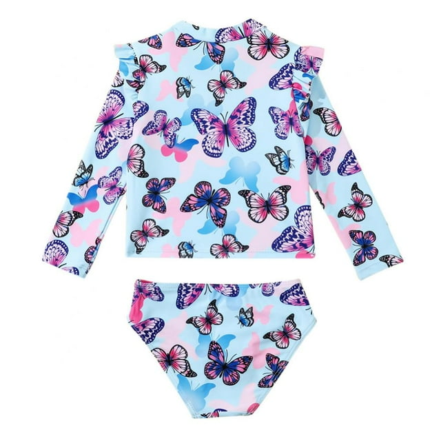 Little Girls 2-Piece Swimsuit Set Long Sleeve Rash Guard Bathing Suit ...
