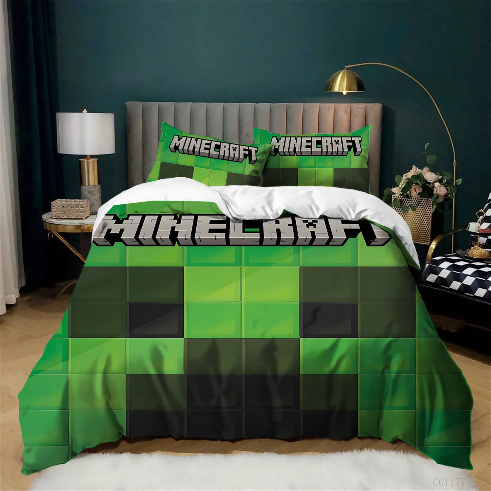 Rilin Minecraft Duvet Cover Set 3 Pieces Soft Breathable Bedding Set All Season Light-Weight Comforter Cover With Zipper Closure Twin(68*86 Inch)