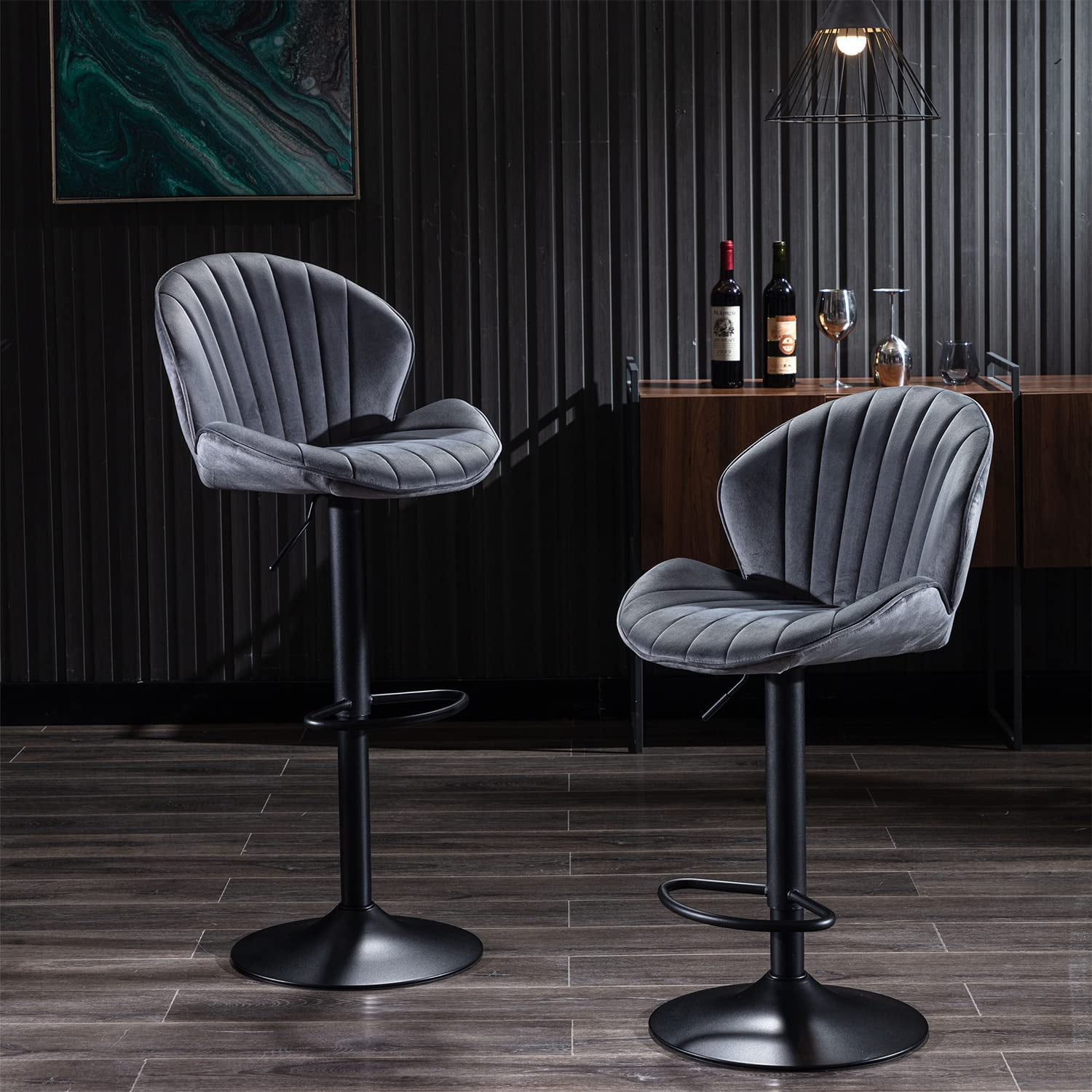 Bar Stools Set of 2, Muumblus Morden Velvet Counter Bar Height Stools ...