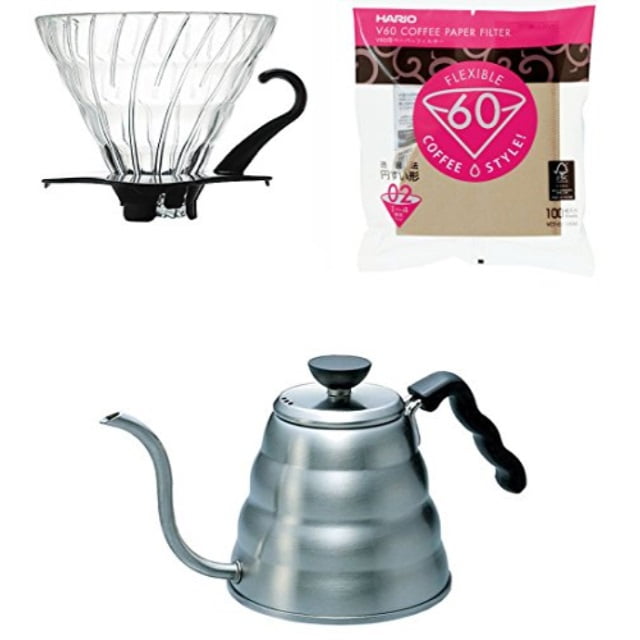hario v60 - 1.2 liter kettle, glass dripper, spoon & 100 filters all ...