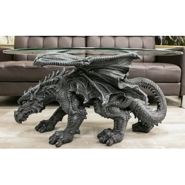 Design Toscano The Subservient Dragon Glass-Topped Sculptural Table ...