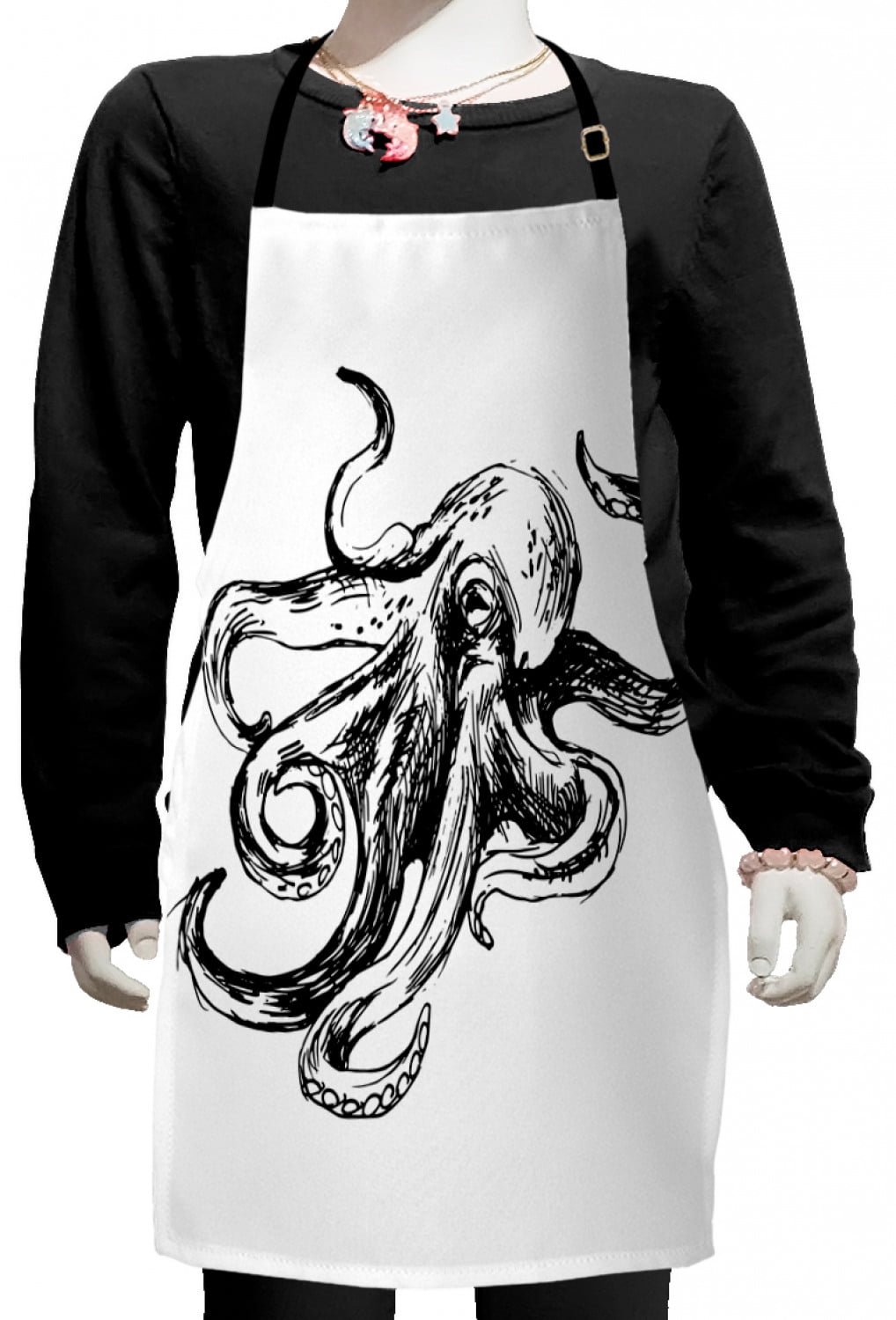 Octopus Kids Apron, Marine Wildlife Sketch Illustration of Octopus with ...