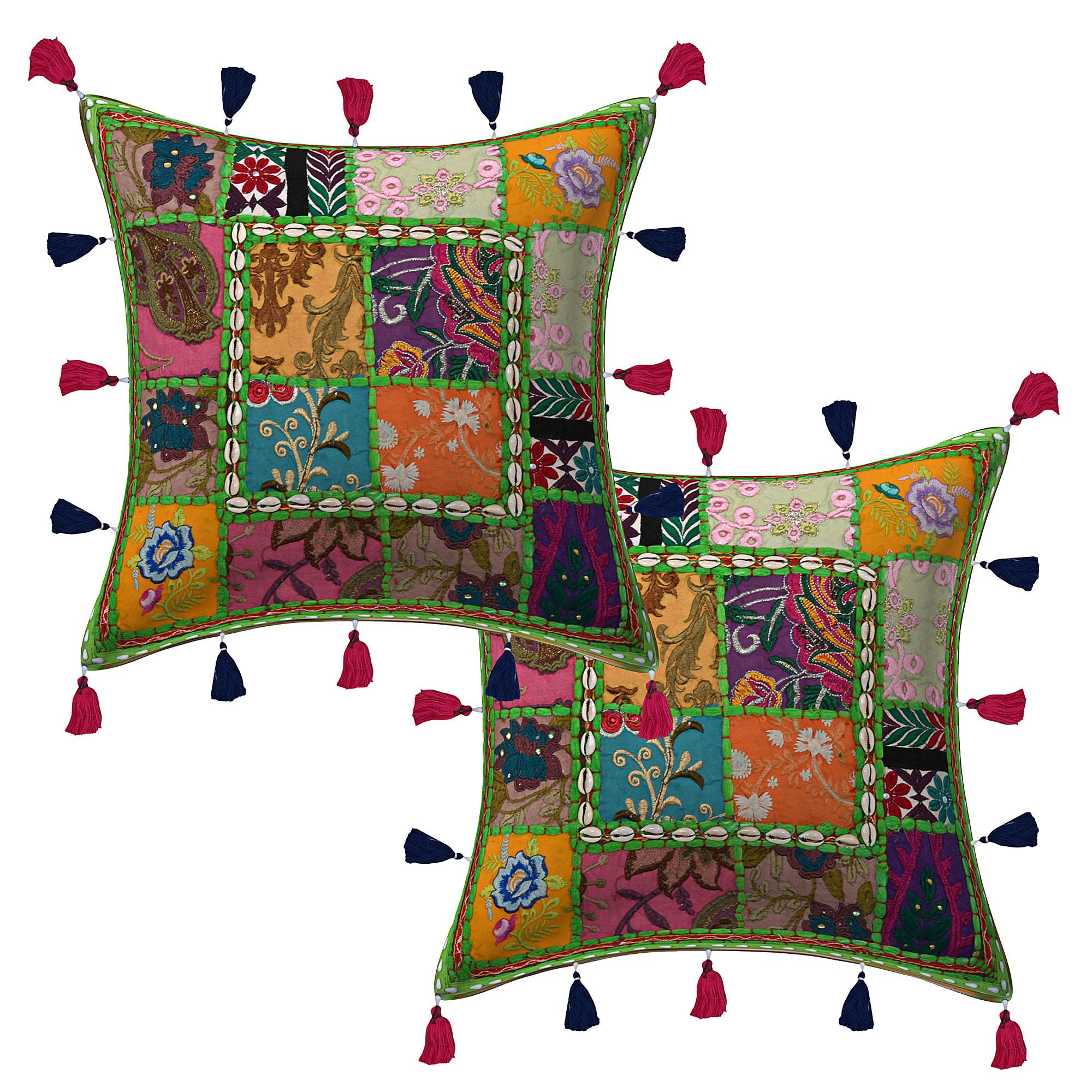 Stylo Culture Indian Decorative Throw Pillow Covers Patchwork 16 x 16 ...