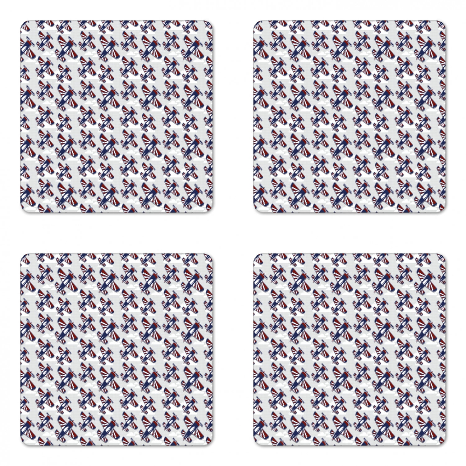 Airplane Coaster Set of 4, Aviation Theme Pattern with Airships in ...