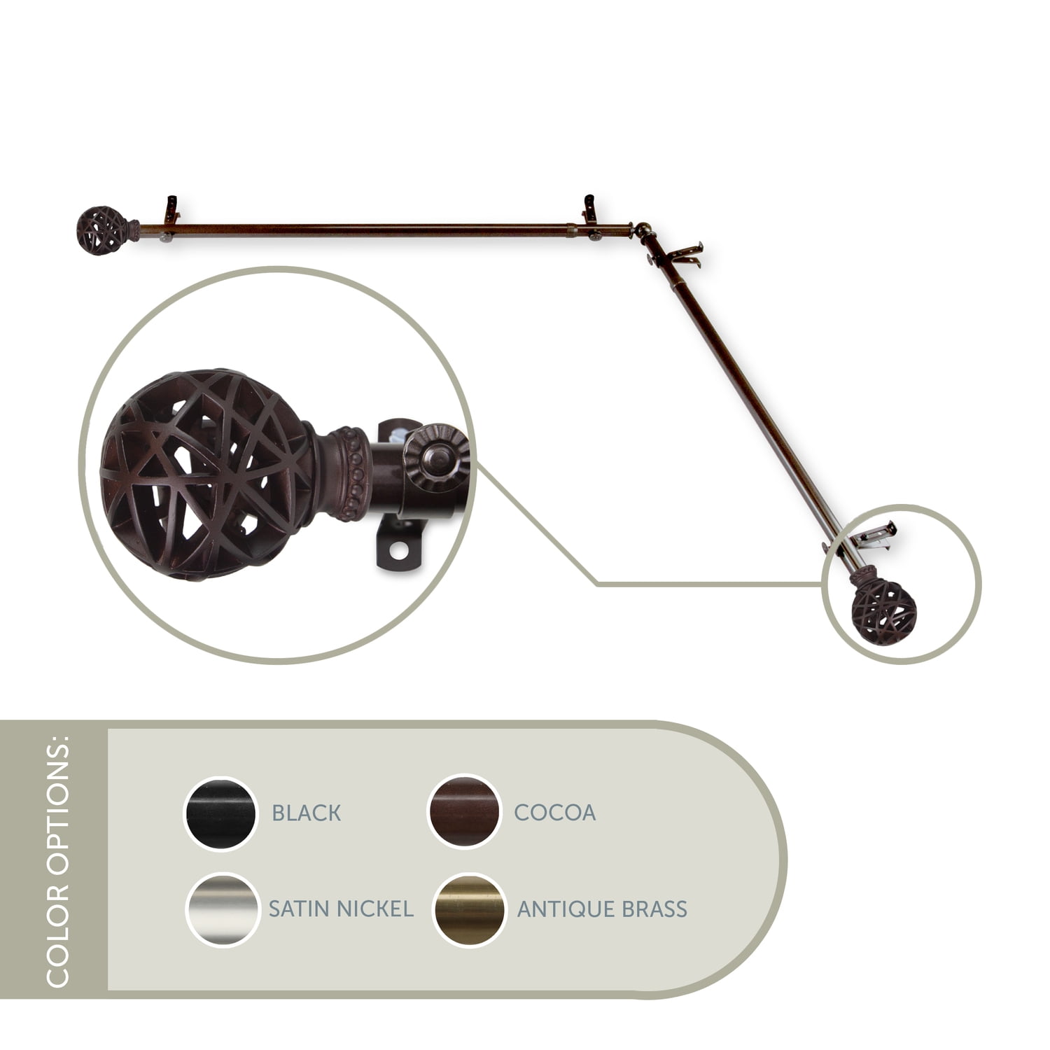 13/16" Dia Adjustable Corner Window Single Curtain Rod 66 to 120" (each ...