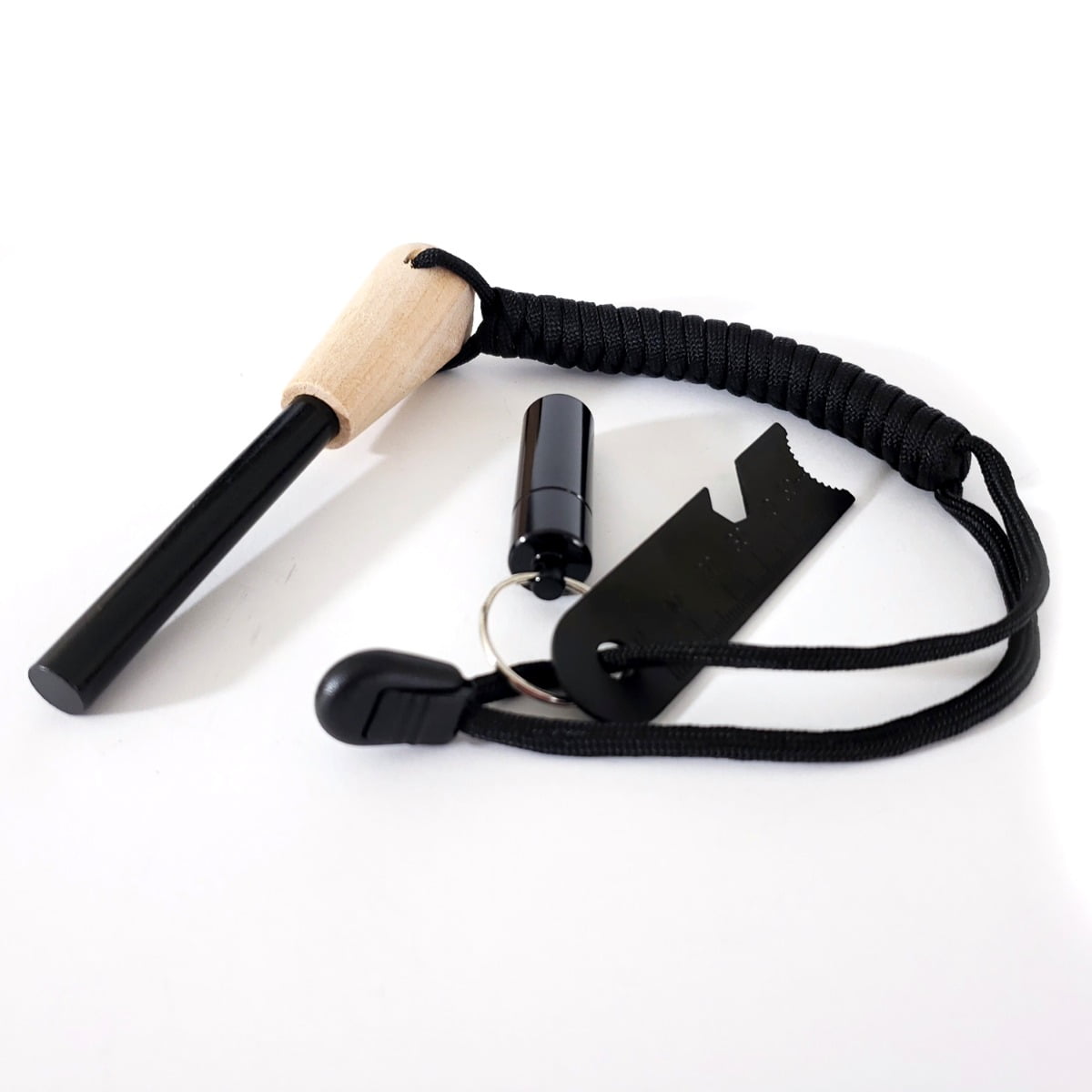 8 - in - 1 Survival Fire Starter With Wooden Handle and Paracord ...