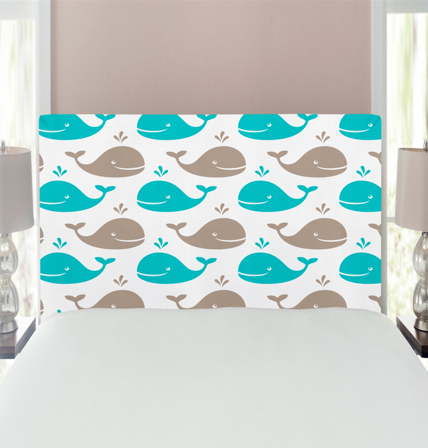 Sea Animals Headboard, Pattern Smiling Whale Cartoon Repeated Design ...