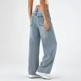 Fashion Retro Wide Leg Denim Pants with Drawstring Tie Casual Straight Leg Trousers for Women ...