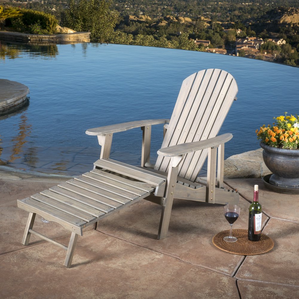 Munoz Reclining Wood Adirondack Chair with Footrest, Grey - Walmart.com ...