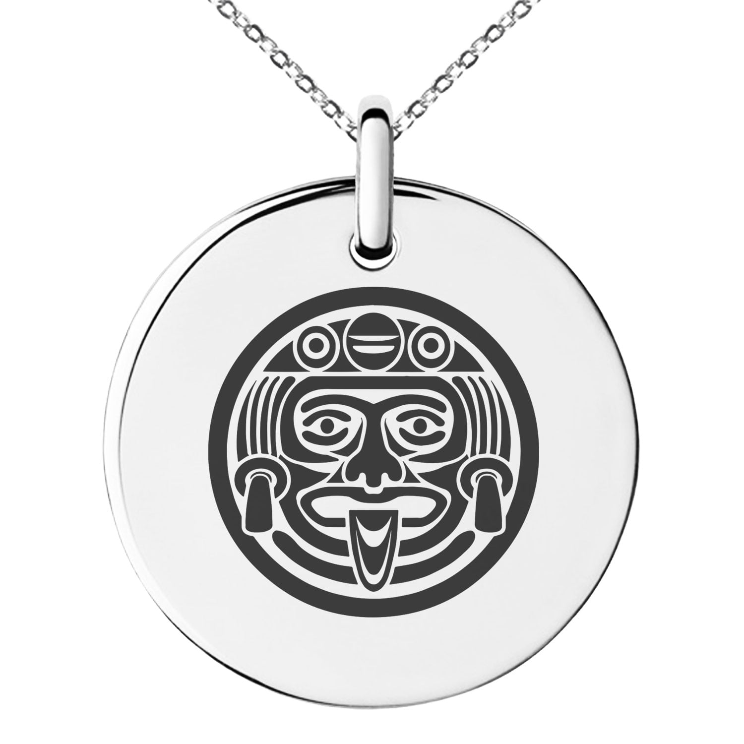 Stainless Steel Aztec Mask Rune Engraved Small Medallion Circle Charm ...