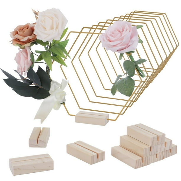 10 PCS Hexagonal Floral Hoop, 7.9-inch Metal Floral Hoops with Wooden ...