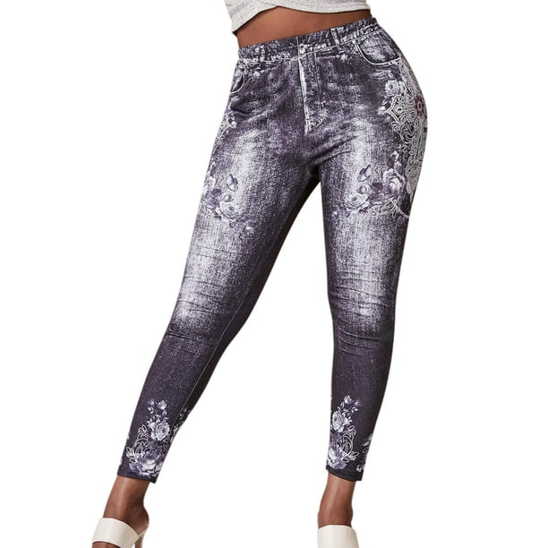 Bellella Women Fake Jeans Butt Lifting Leggings High Waist Faux Denim ...