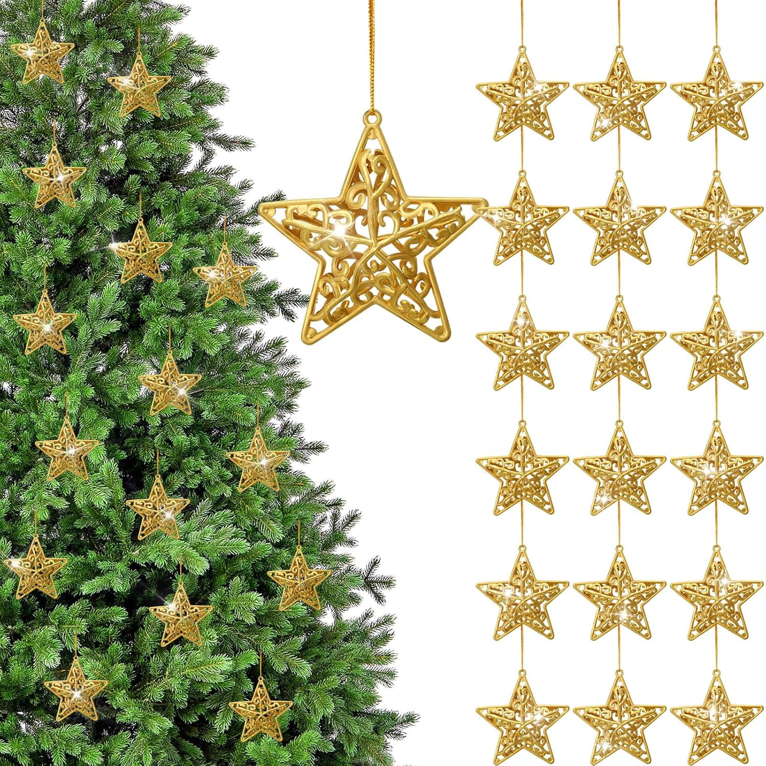 Click here for Salafire 24 Pcs 3d Gold Glitter Star Christmas Tre... prices