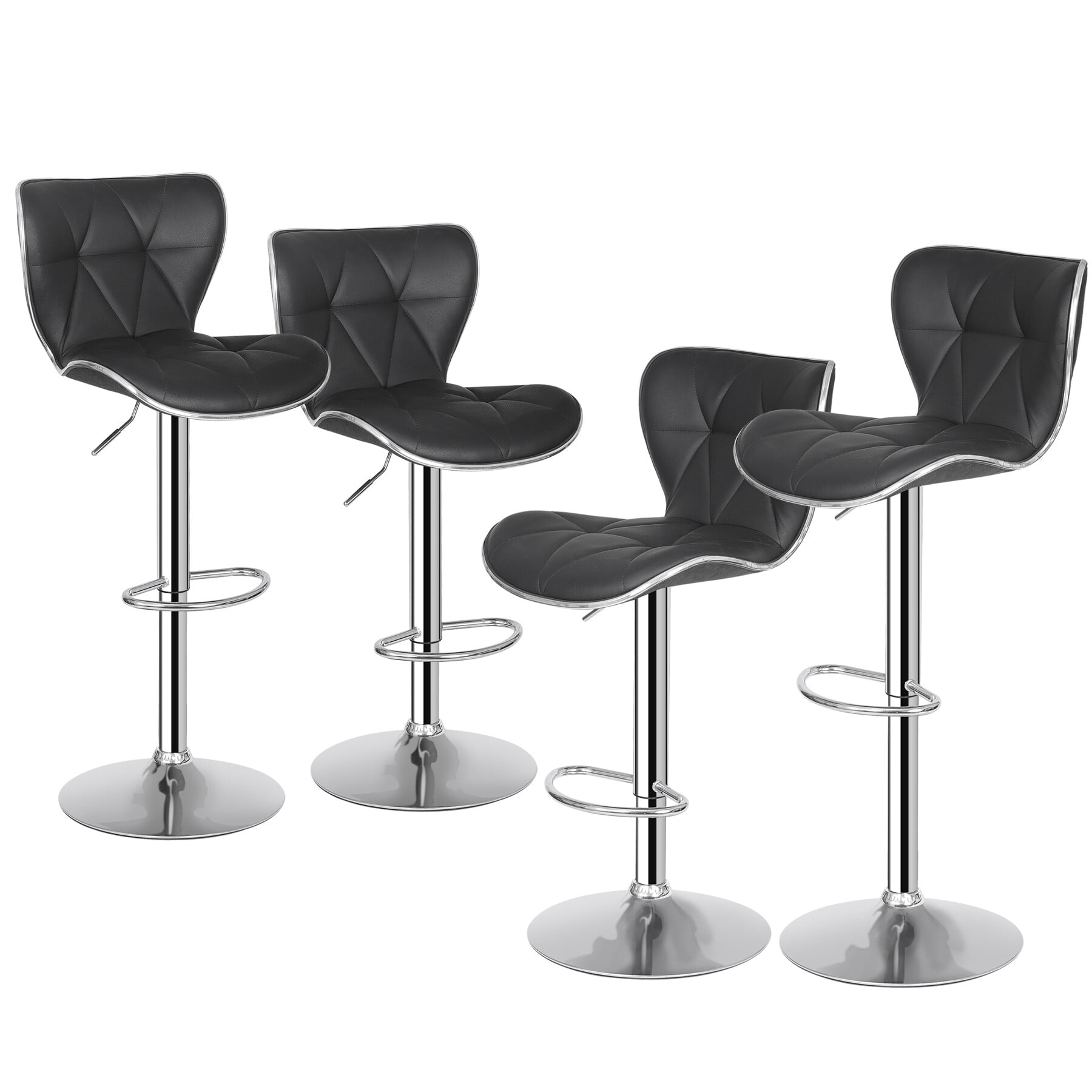 ZENY Set of 4 Shell Back Bar Stool Metal Frame PU Soft Cushion 35-43 ...
