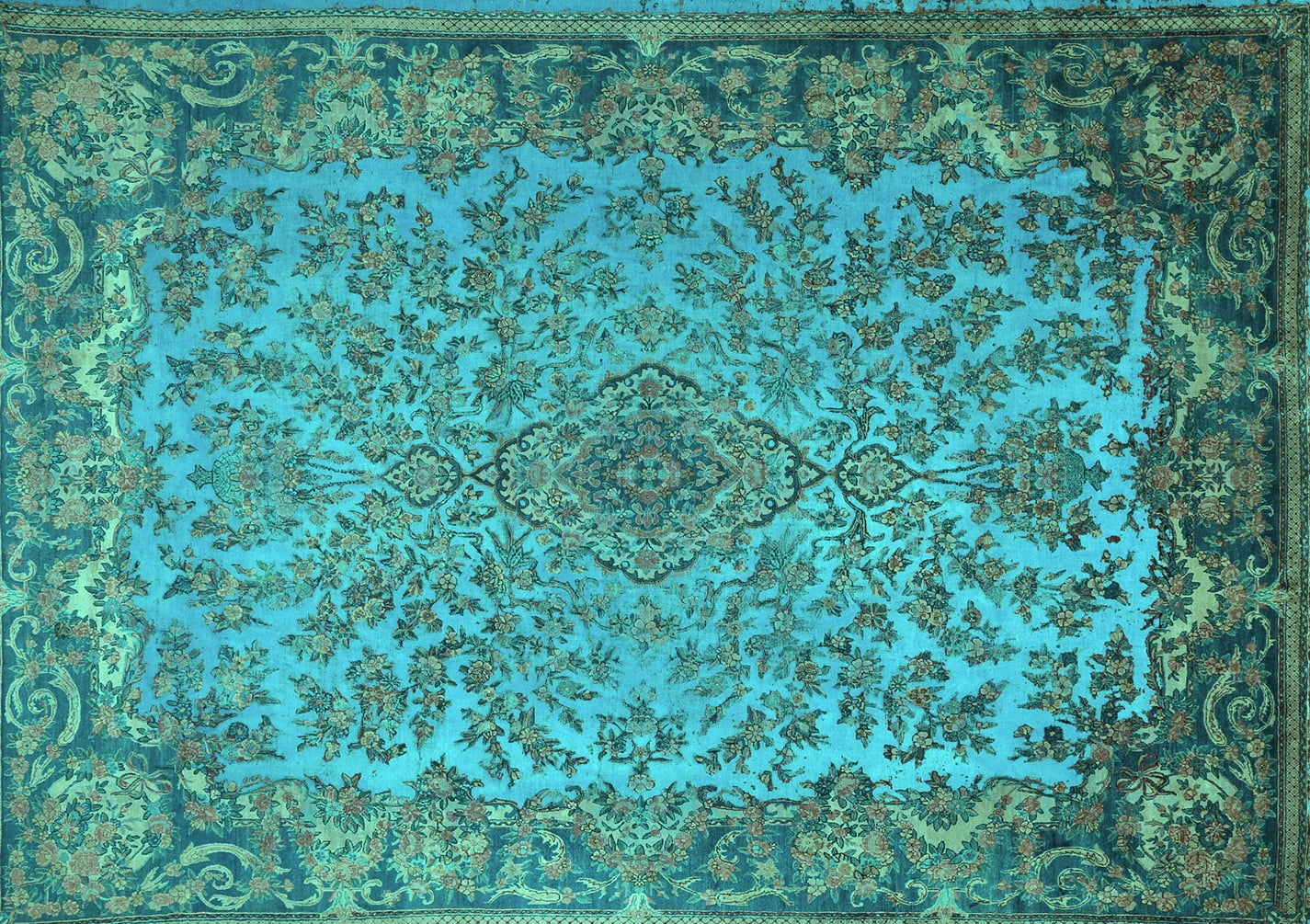 Ahgly Company Indoor Rectangle Medallion Turquoise Blue Traditional ...