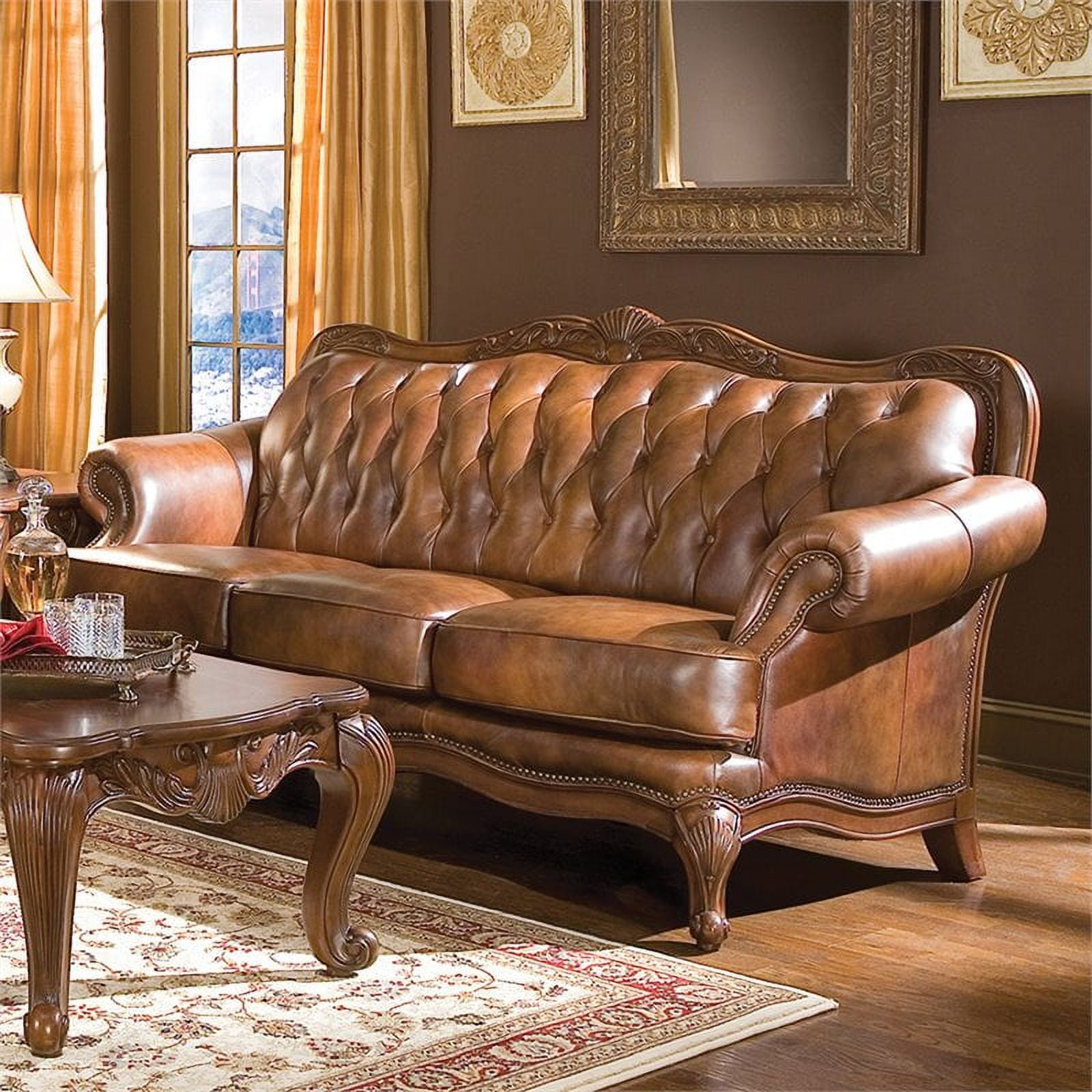 Brown Tufted Rolled Arm Sofa | Baci Living Room