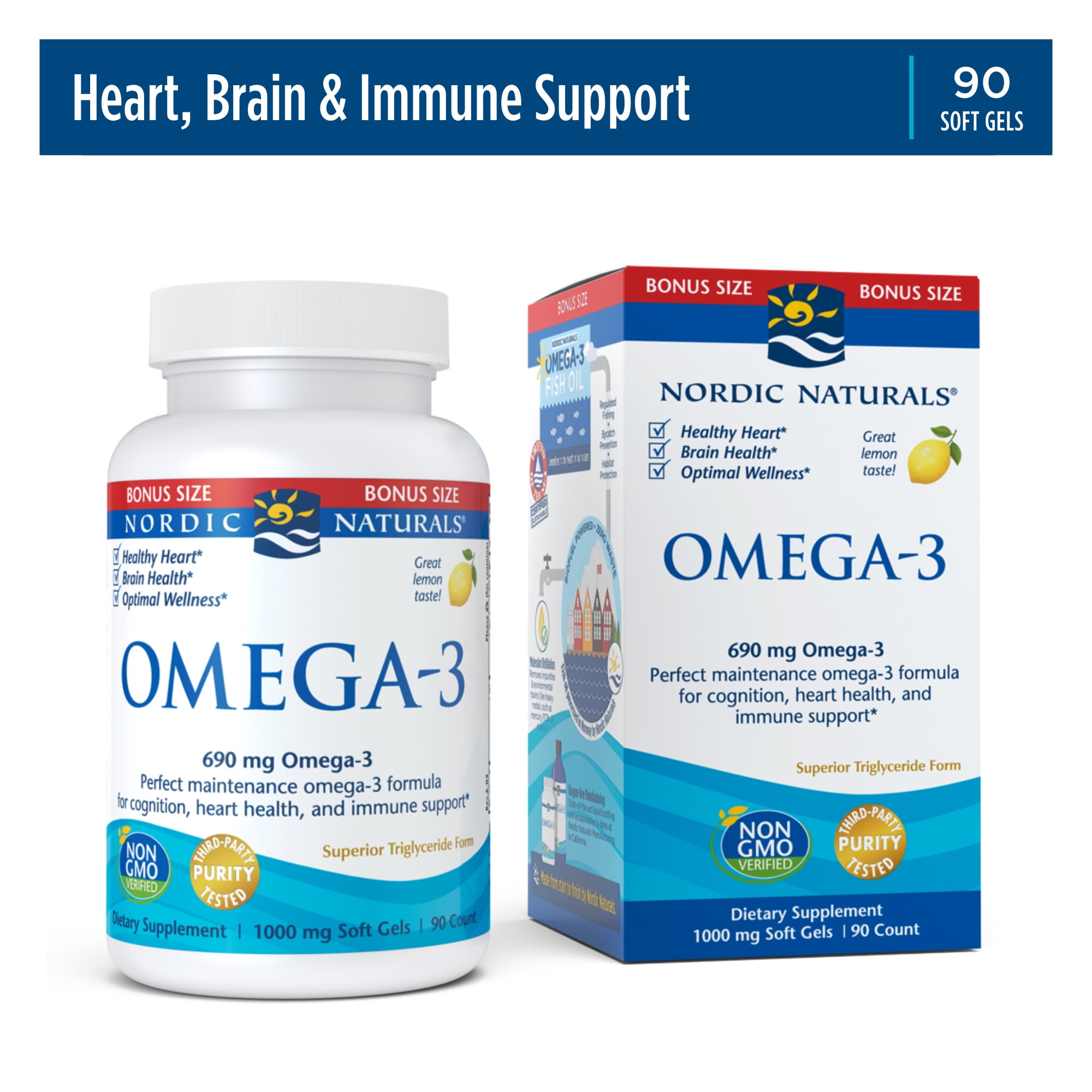 Nordic Naturals Omega-3 Softgels, Lemon, 690 mg, Fish Oil, 90 Ct ...