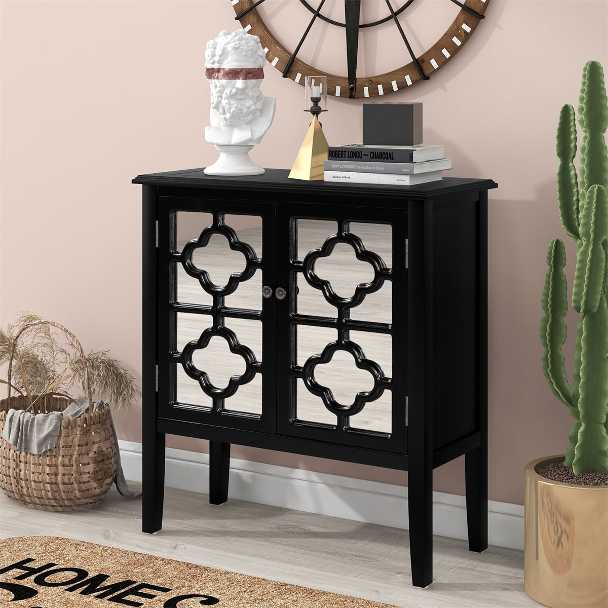Mirrored Console Table Sideboard with Adjustable Shelves,Modern Wood ...