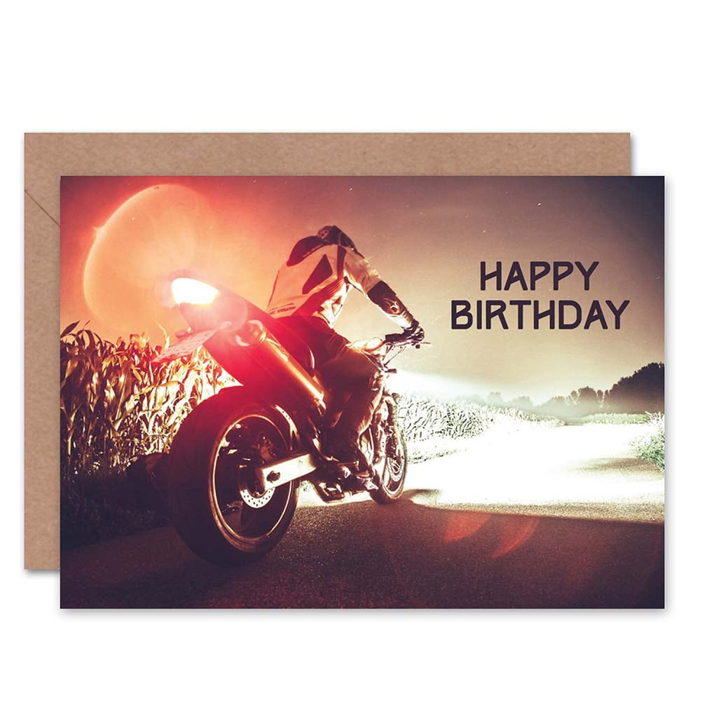 Happy Birthday Motorcycle Light Greetings Card Plus Envelope Blank ...