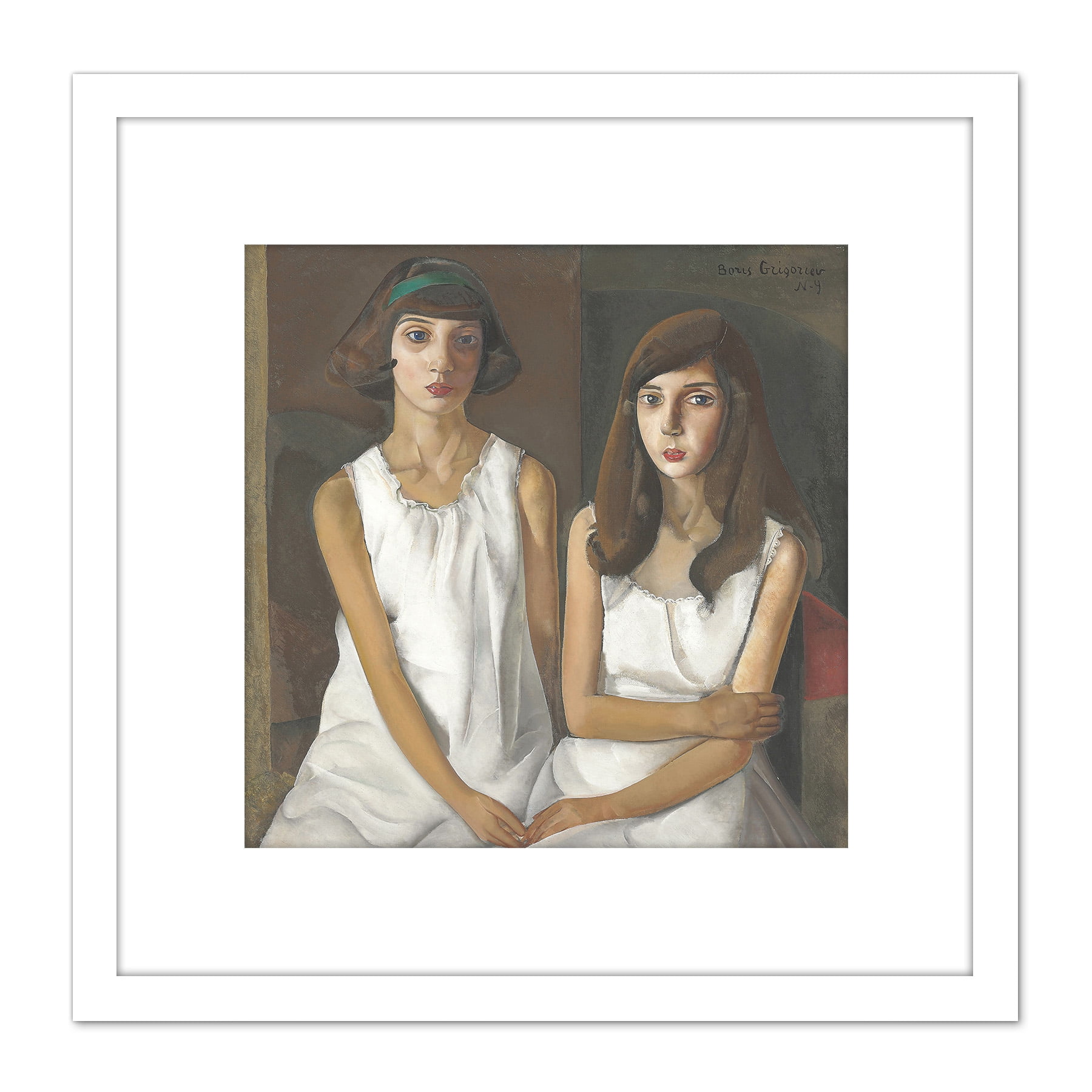 Grigoriev Two Girls White Dresses Painting 8X8 Inch Square Wooden ...