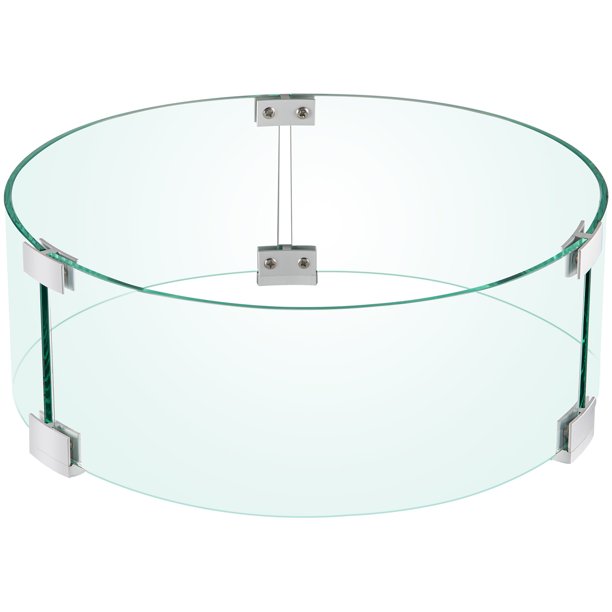 VEVOR Fire Pit Wind Guard, 17 x 17 x 6 inch Glass Flame Guard, Round ...