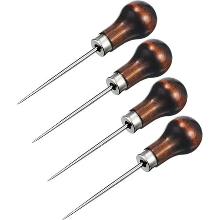 4 Pack Awl Tool Gourd Shape Leather Craft Cloth Wooden Handle Scratch ...