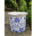 old world hand pressed blue and white ceramic flower print planter or ...