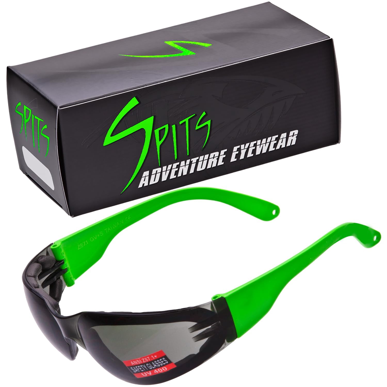Spits Eyewear Rider Neon Safety Glasses (Frame Color: Green-Smoke, Foam ...