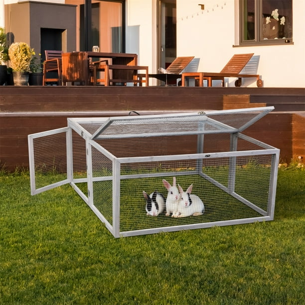 Pefilos 45 Inch Wood Folding Rabbit Hutch, Collapsible Guinea Chick Run ...