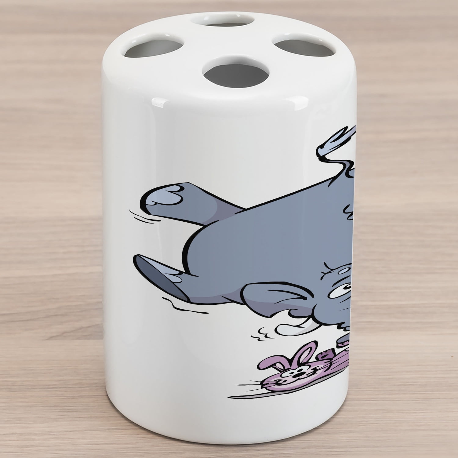 Animal Ceramic Toothbrush Holder, Rabbit Balancing Big Funny Mascot ...