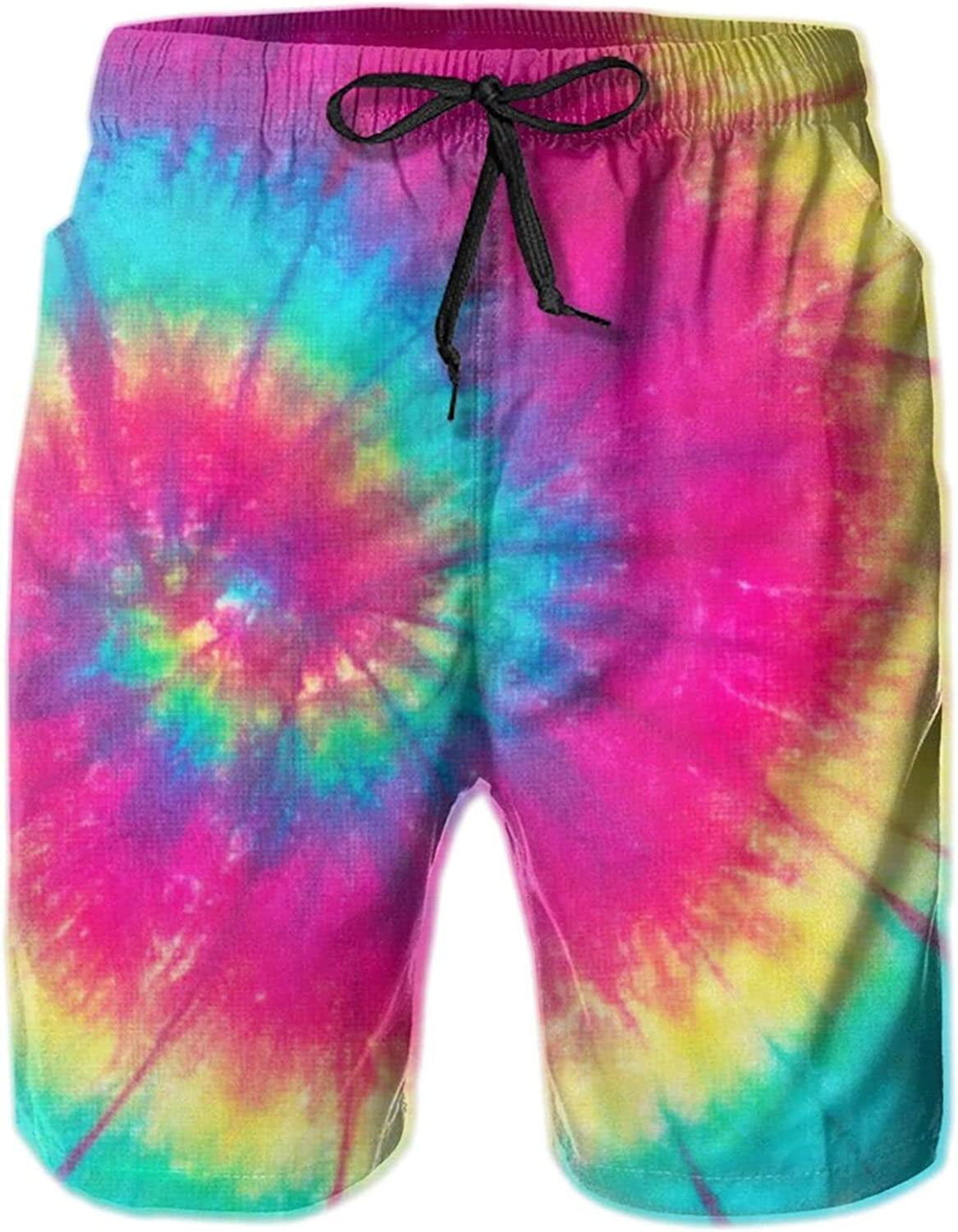 Mens Rainbow Tie Dye Swim Trunks Quick Dry Swim Shorts Casual Beach