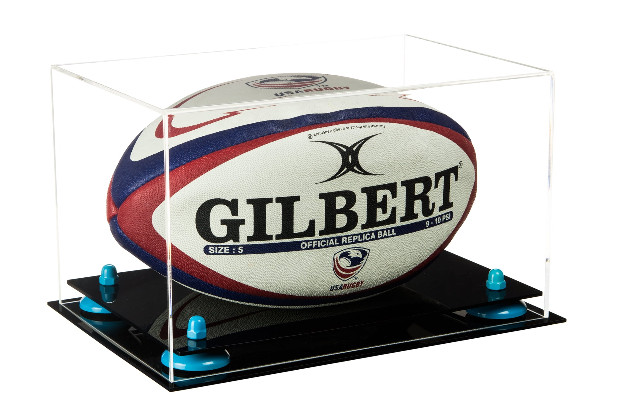 Deluxe Clear Acrylic Rugby Ball Display Case with Blue Risers (A004-BLR ...